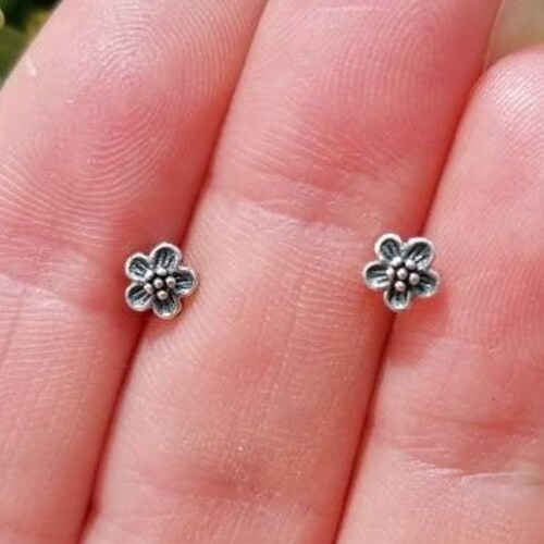 Tiny Flower Sterling Silver Stud Earrings 4mm Teeny Tiny | Etsy