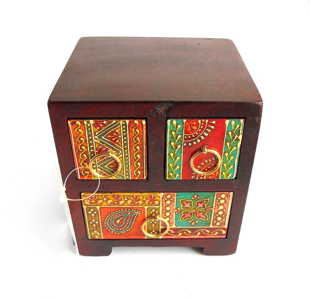 Bohemian Indian Trinket Box Drawer Hand Painted Spice - Etsy