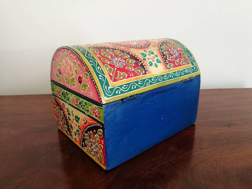 Hand Painted Chest Box Lime Green and Red Jewellery Storage - Etsy