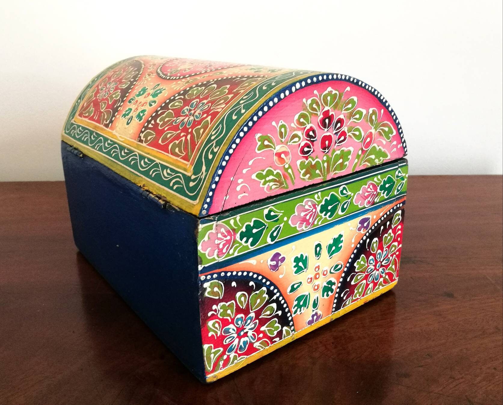 Hand Painted Chest Box Lime Green and Red Jewellery Storage | Etsy