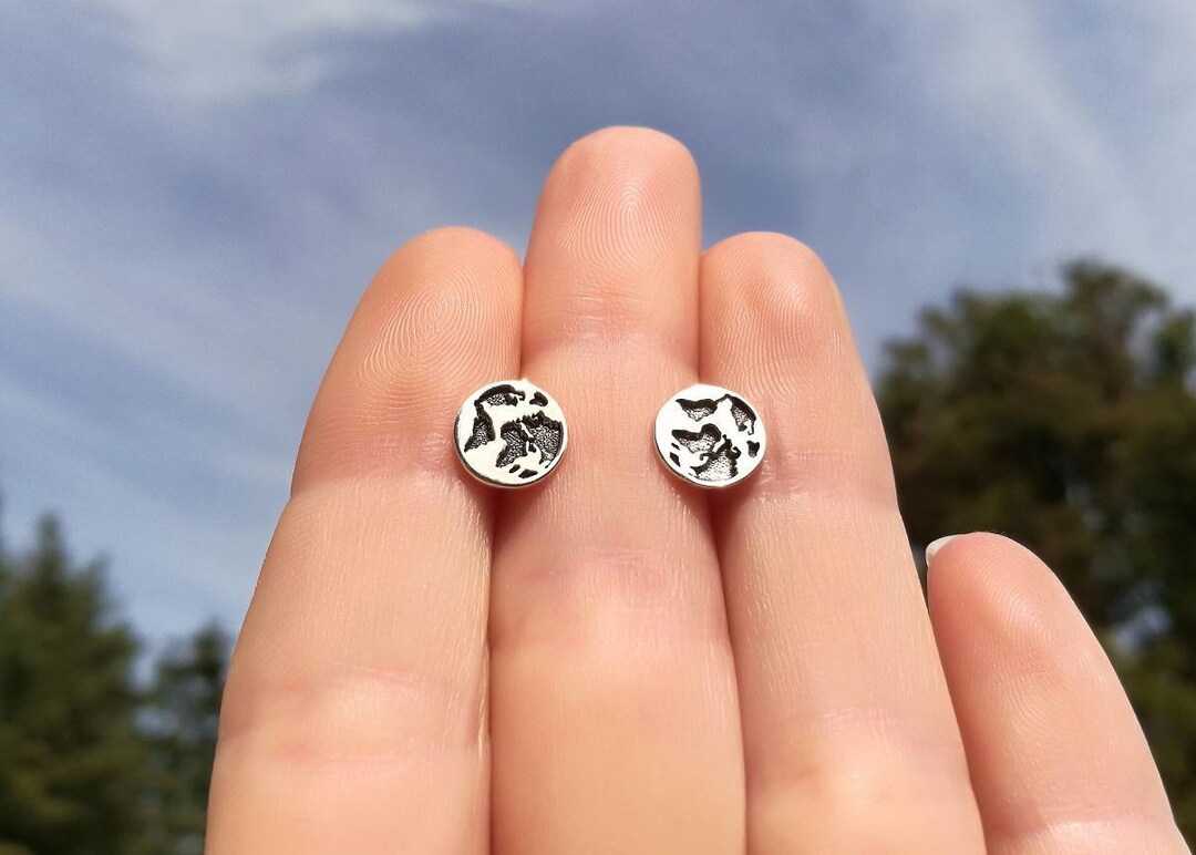 Globe Planet Earth Silver Stud Earrings - Etsy