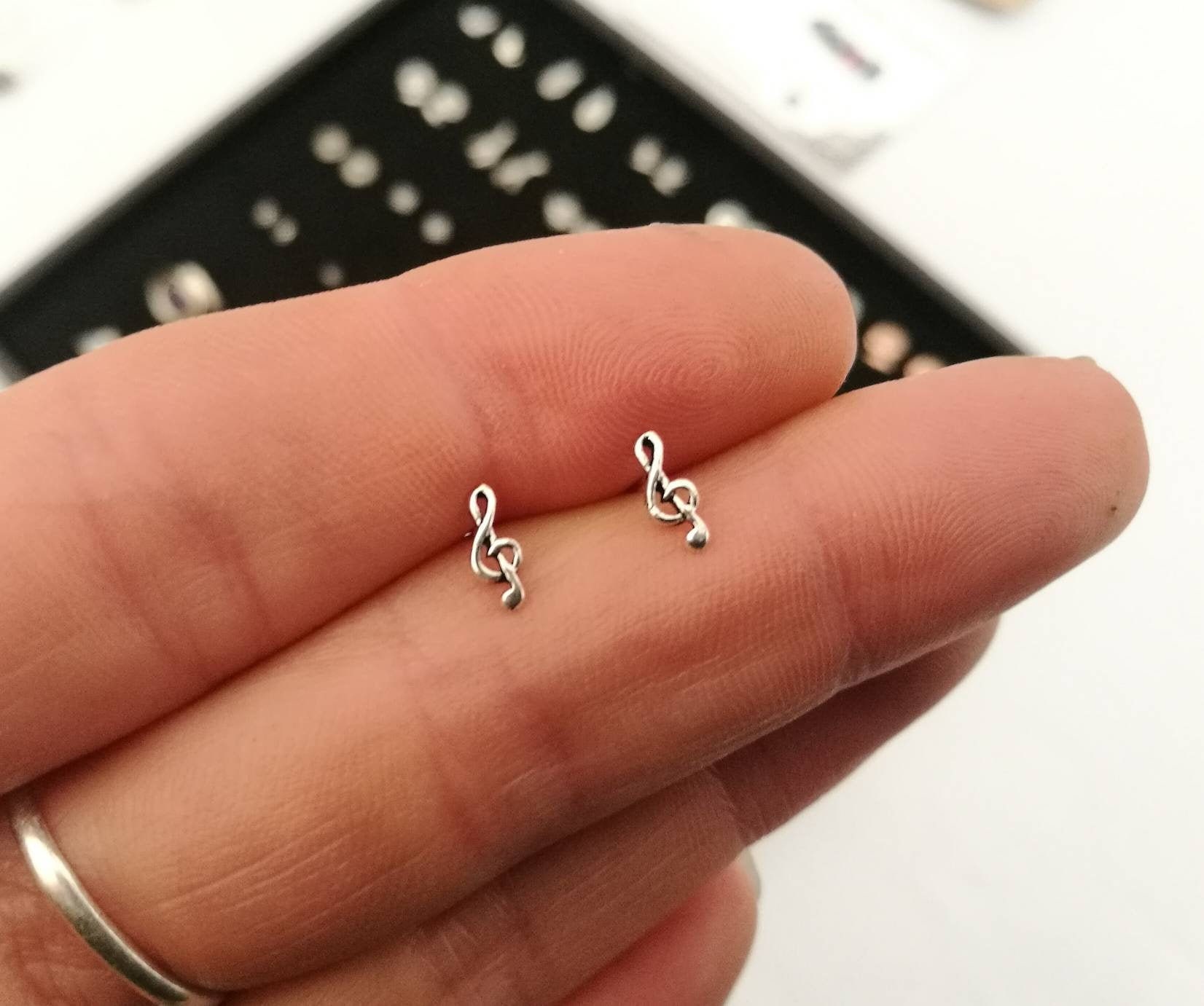 Tiny Treble Clef Sterling Silver Stud Earrings | Etsy