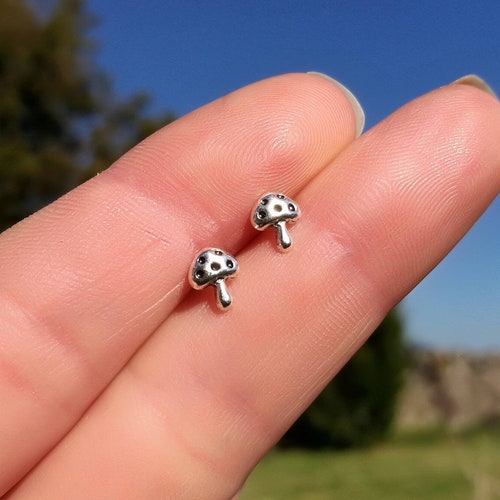 Mushroom Petite Stud Earrings 14k Gold Over Sterling Silver - Etsy