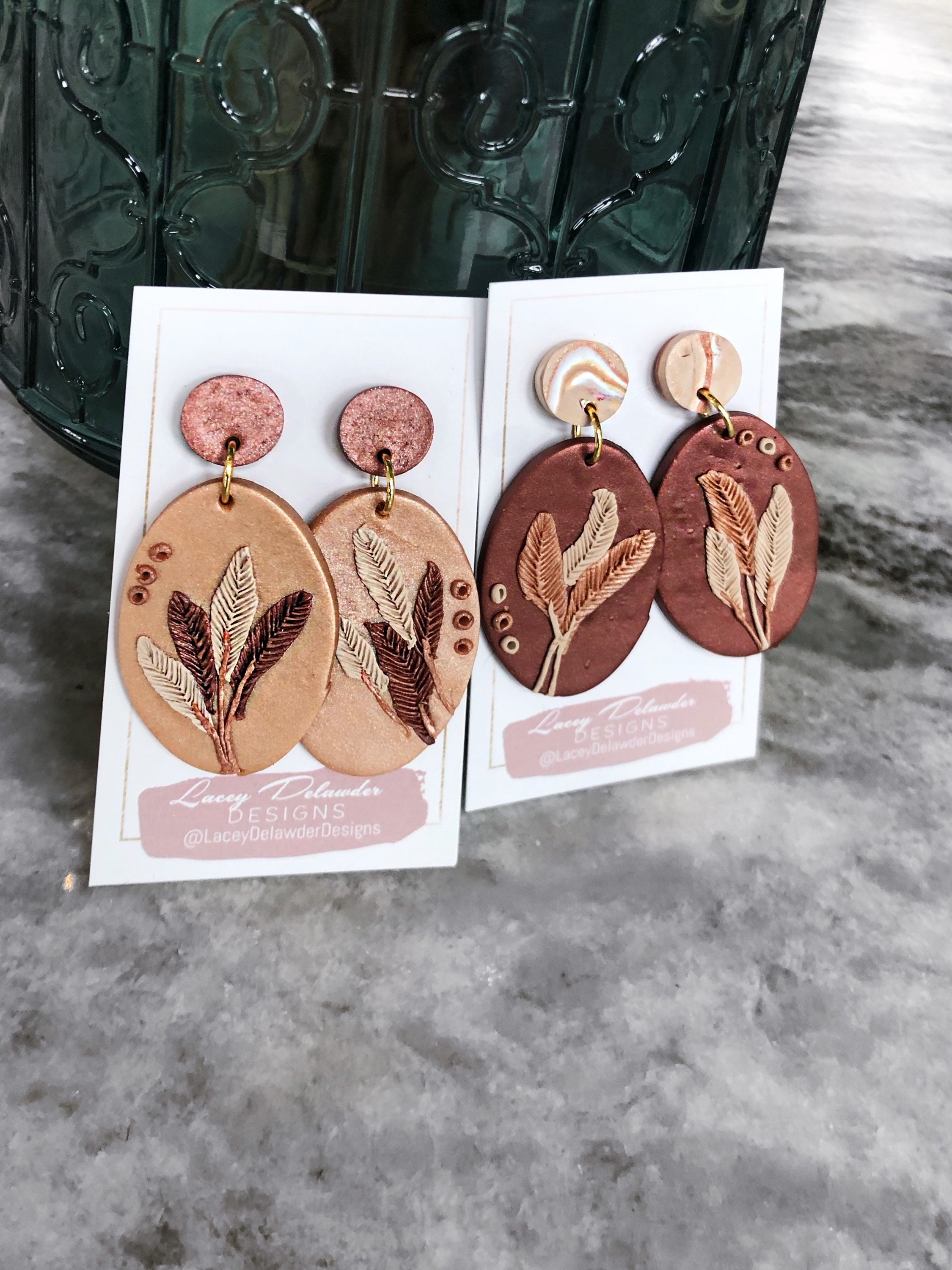 Sculpted // Polymer Clay // Embroidered// Copper Fall Dangle - Etsy