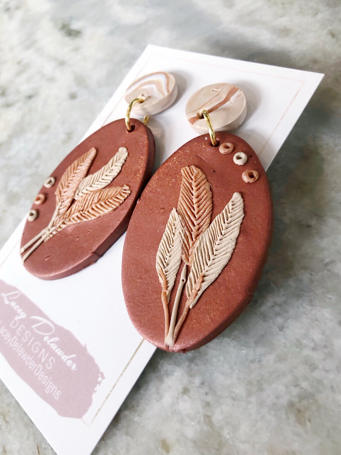 Sculpted // Polymer Clay // Embroidered// Copper Fall Dangle - Etsy