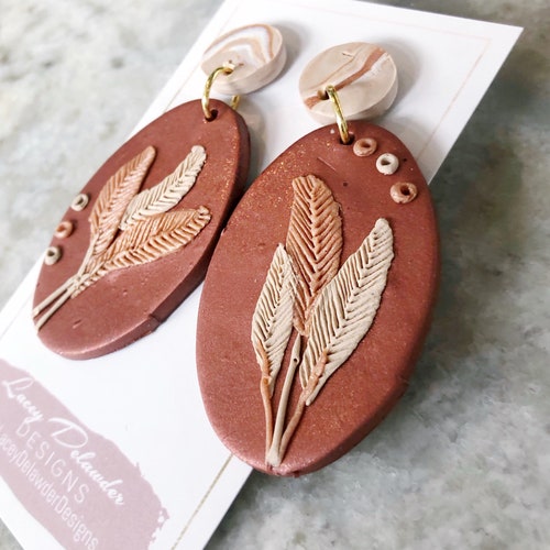 Sculpted // Polymer Clay // Embroidered// Copper Fall Dangle - Etsy
