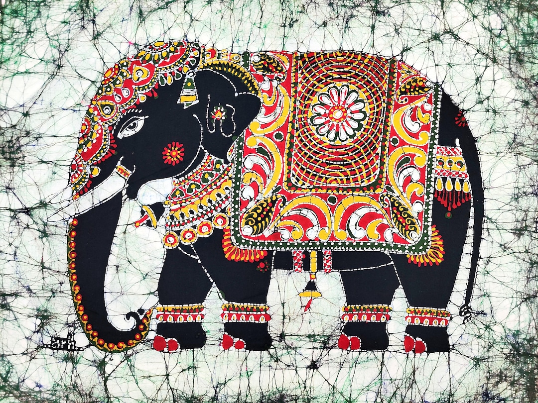 Decorated Indian Elephant Tamil Batik Painting Wall Hanging Cotton ...