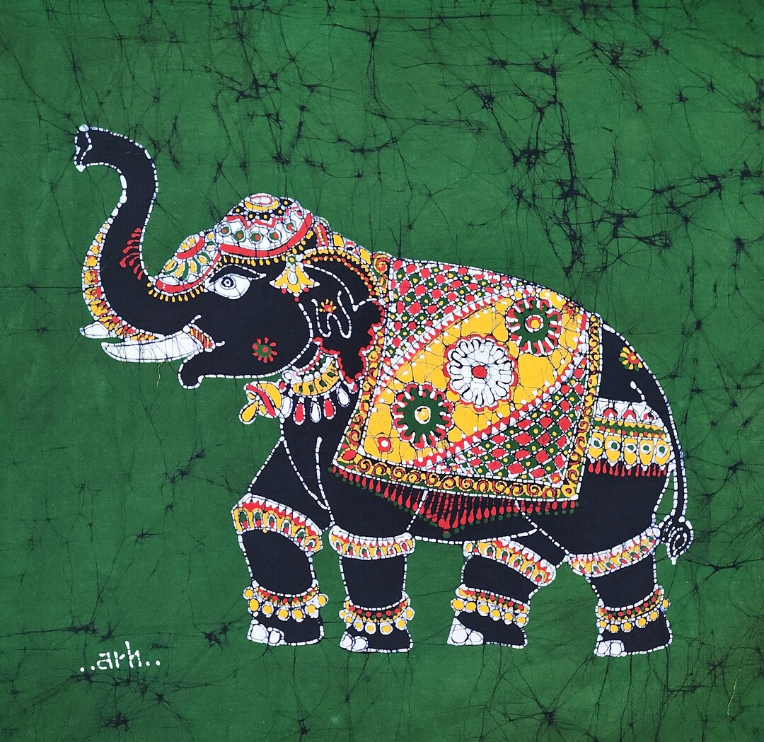 Decorated Indian Elephant Tamil Batik Painting Wall Hanging Cotton ...