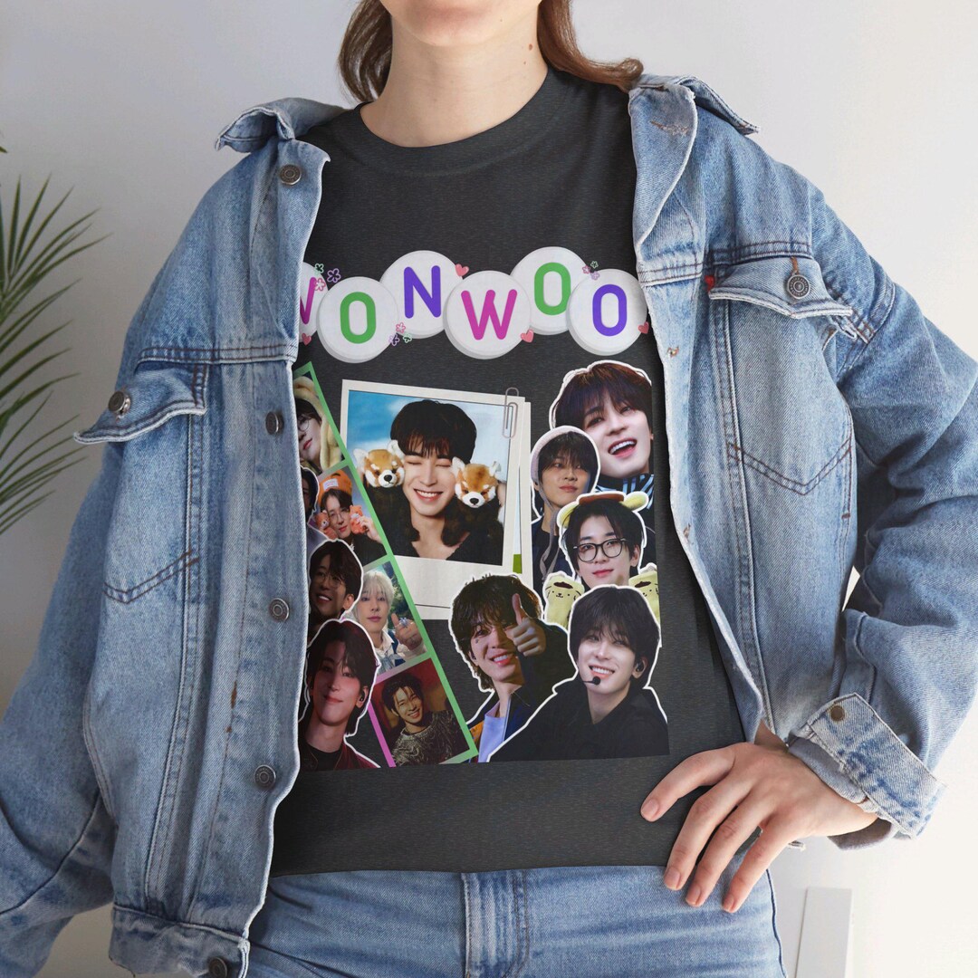 Cute Wonwoo Aegyo Letter Beads and Photostrip Unisex Heavy Cotton T ...