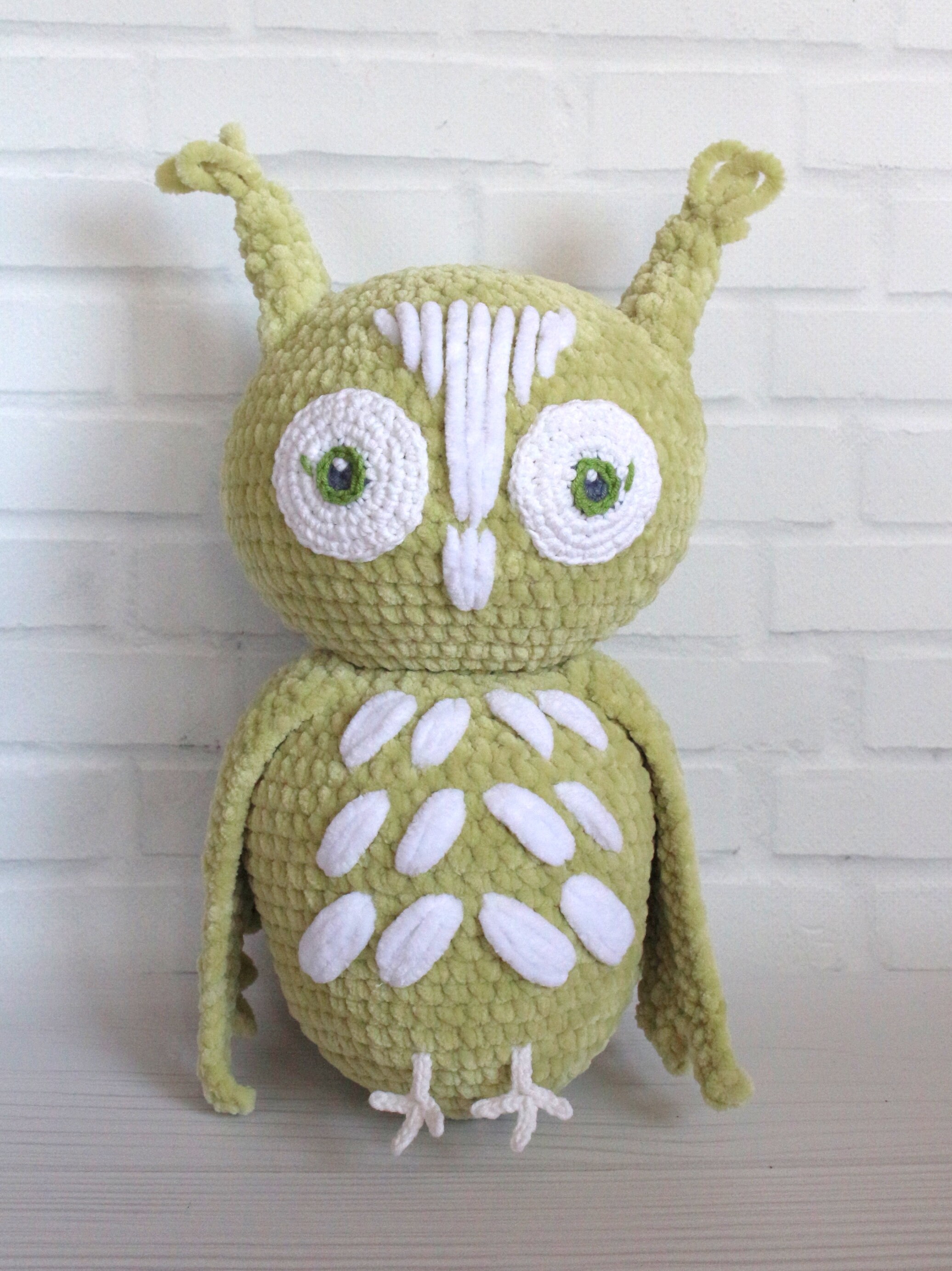 Hazel Hoot green screech owl Crocheted plush from drawing | Etsy