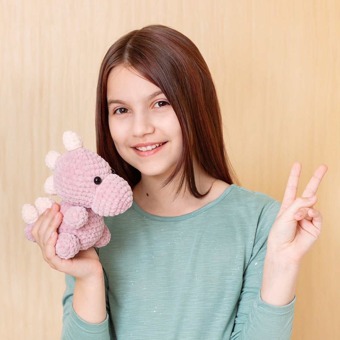 Soft Pink Dinosaur Plush 6, Cute Crochet Amigurumi, Cuddly Toy Stuffed ...