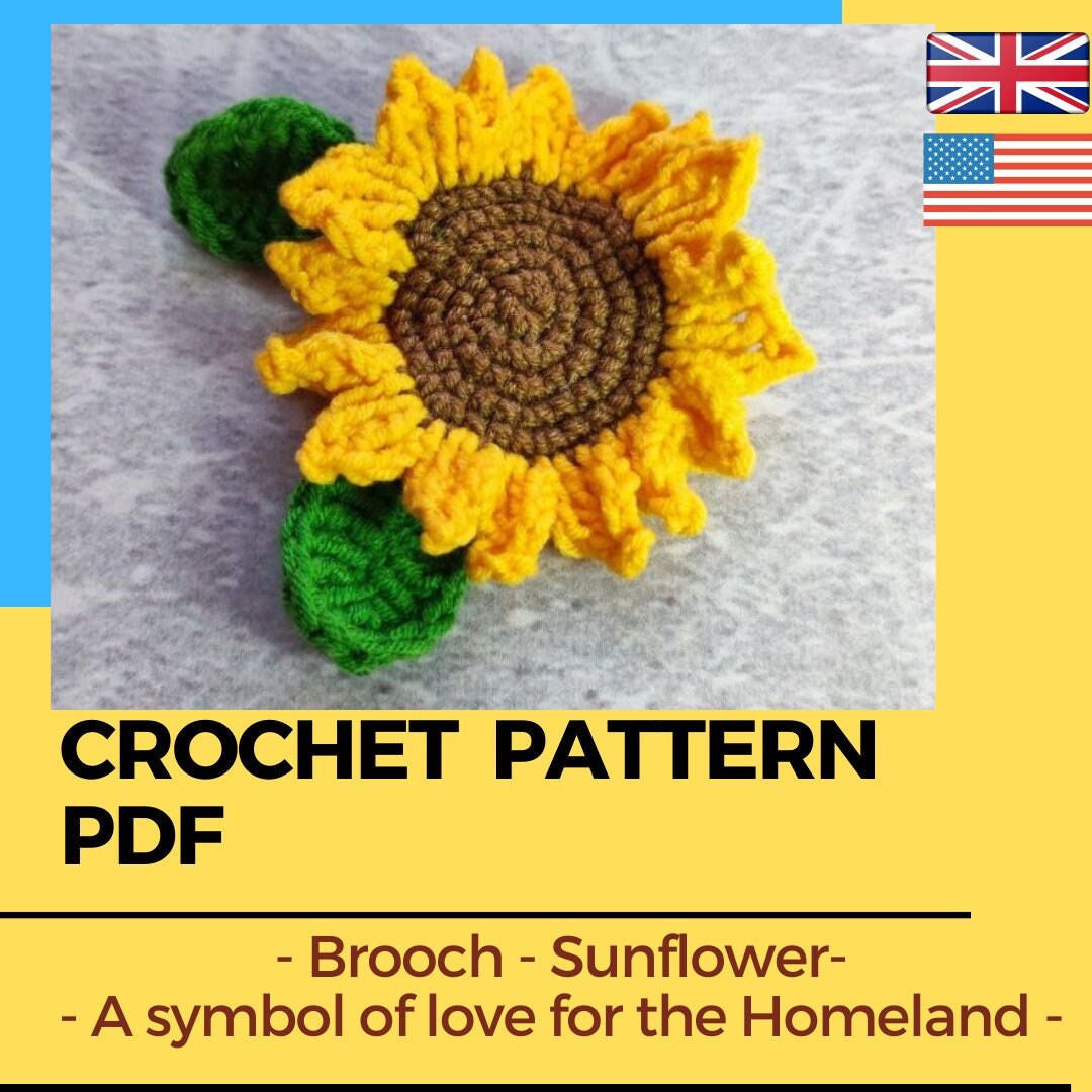 Crochet Pattern Sunflower Brooch, Sunflower Pin, Sunflower Applique ...