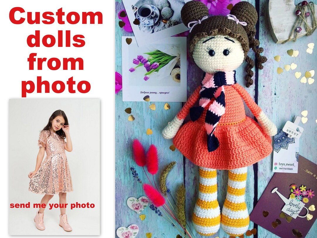 Personalized Doll From Photo, 12" Custom Crochet Doll, Organic Cotton ...