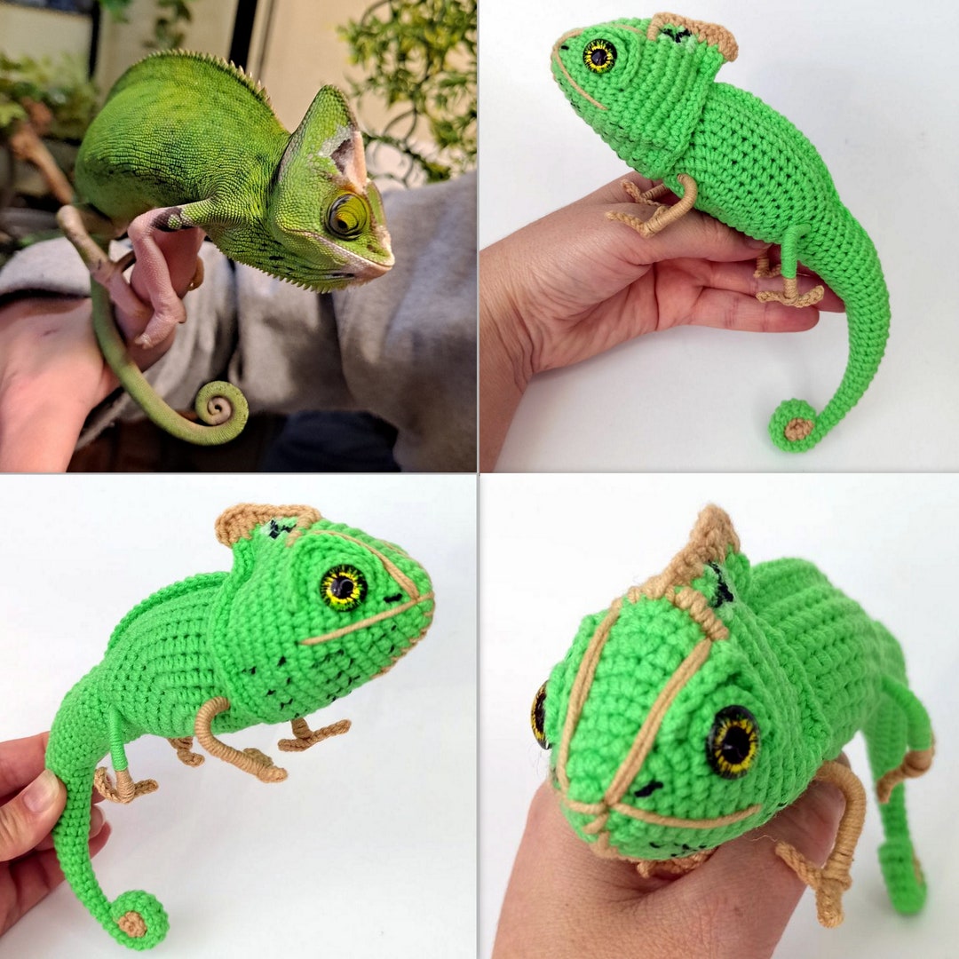 Custom Plush Chameleon Stuffed Animal, Crochet Small Lizard Plush, Mini ...