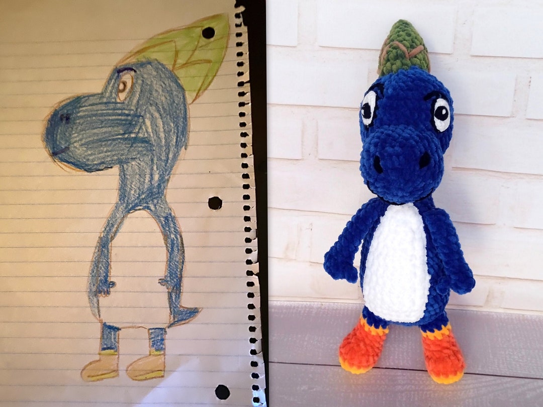 Custom Plush From Kids Drawing 13, Example, Сrochet Velvet Toy From ...