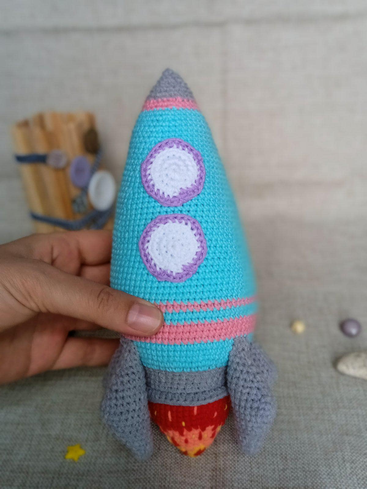 Blue Rocket Plushie, Space Themed Kids Gift, Crochet Rocket, Space ...
