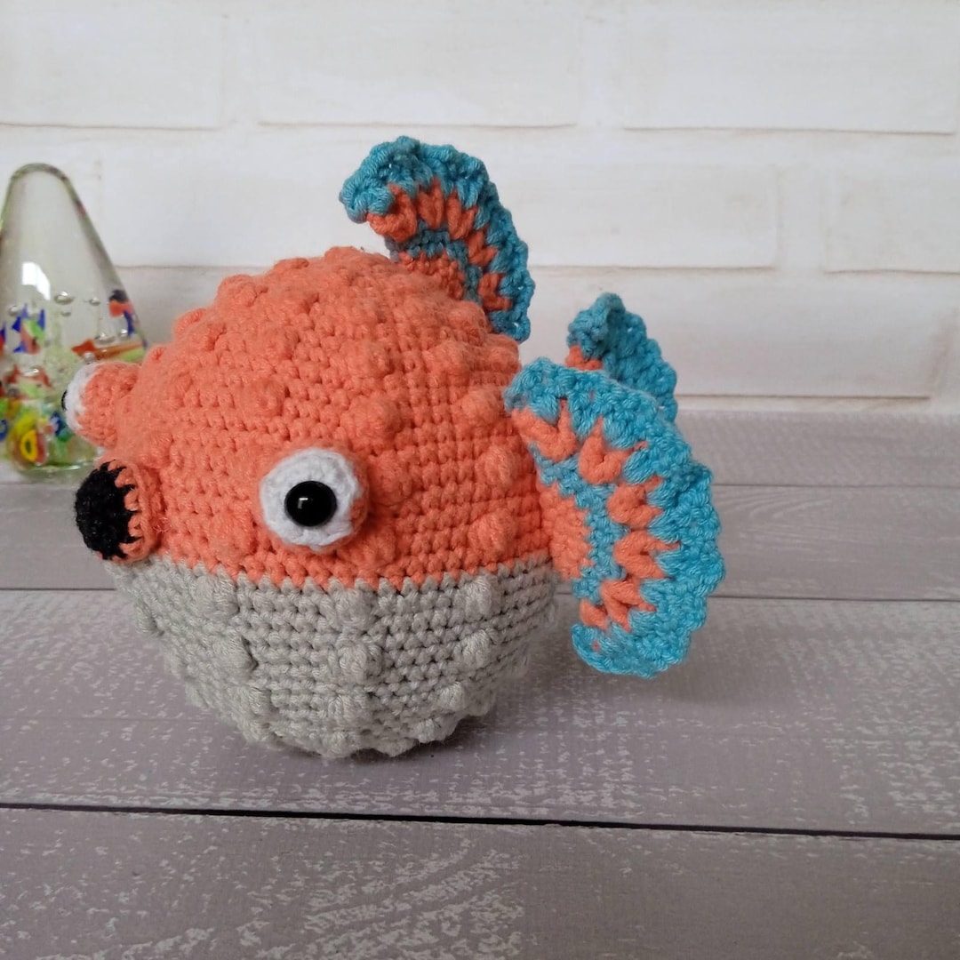 Fluffy the Puffer Fish, Crochet Fish, Stuffed Fish Toy, Stuffed Animal ...