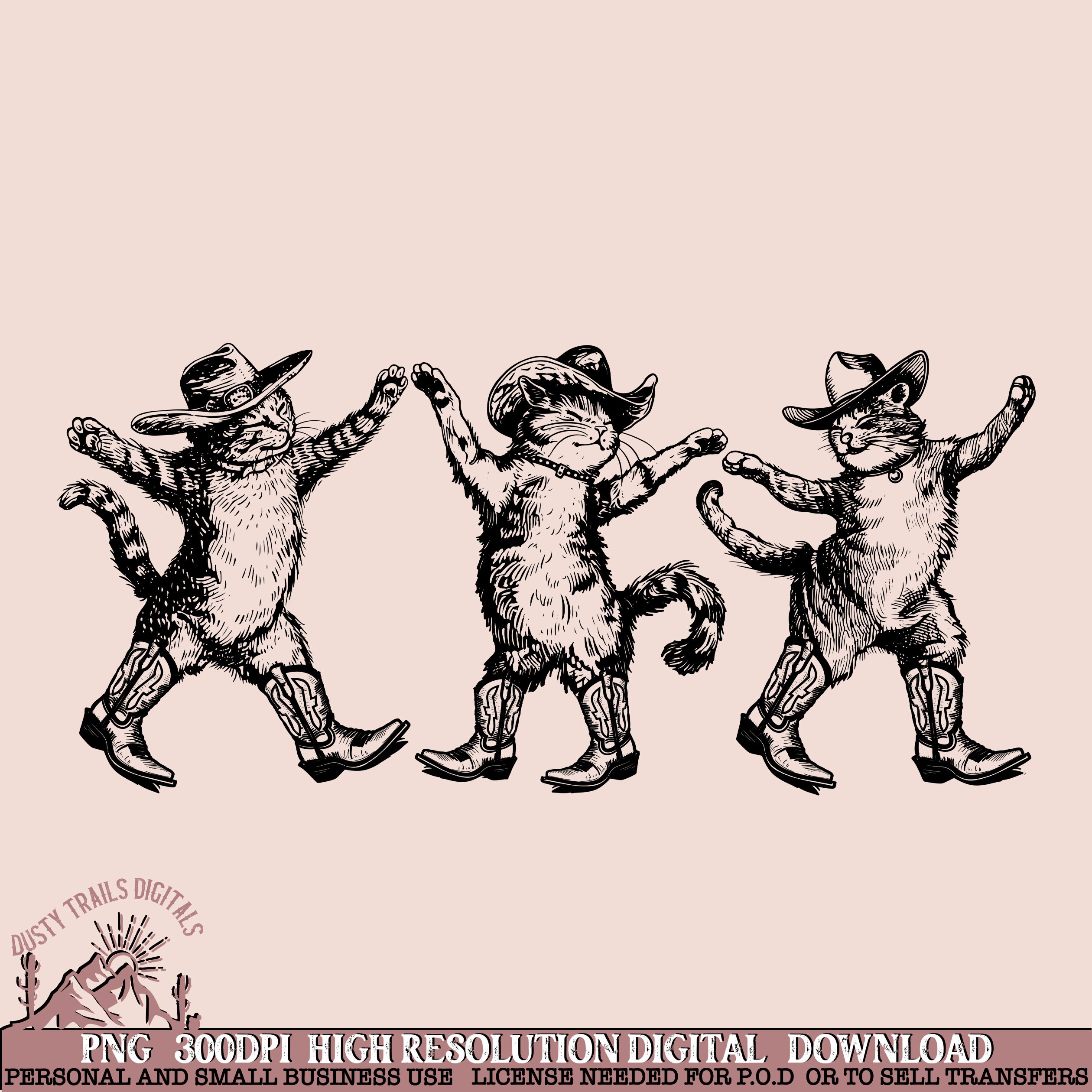 Cowboy Cats Dancing PNG, Funny Western PNG, Boho Desert Sunset, Western ...