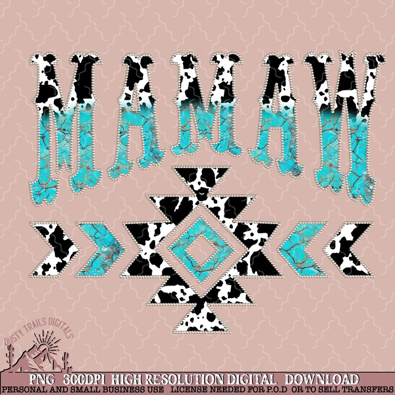 Aztec Mamaw Cow Print, Digital Download, Retro, Western Sublimations ...