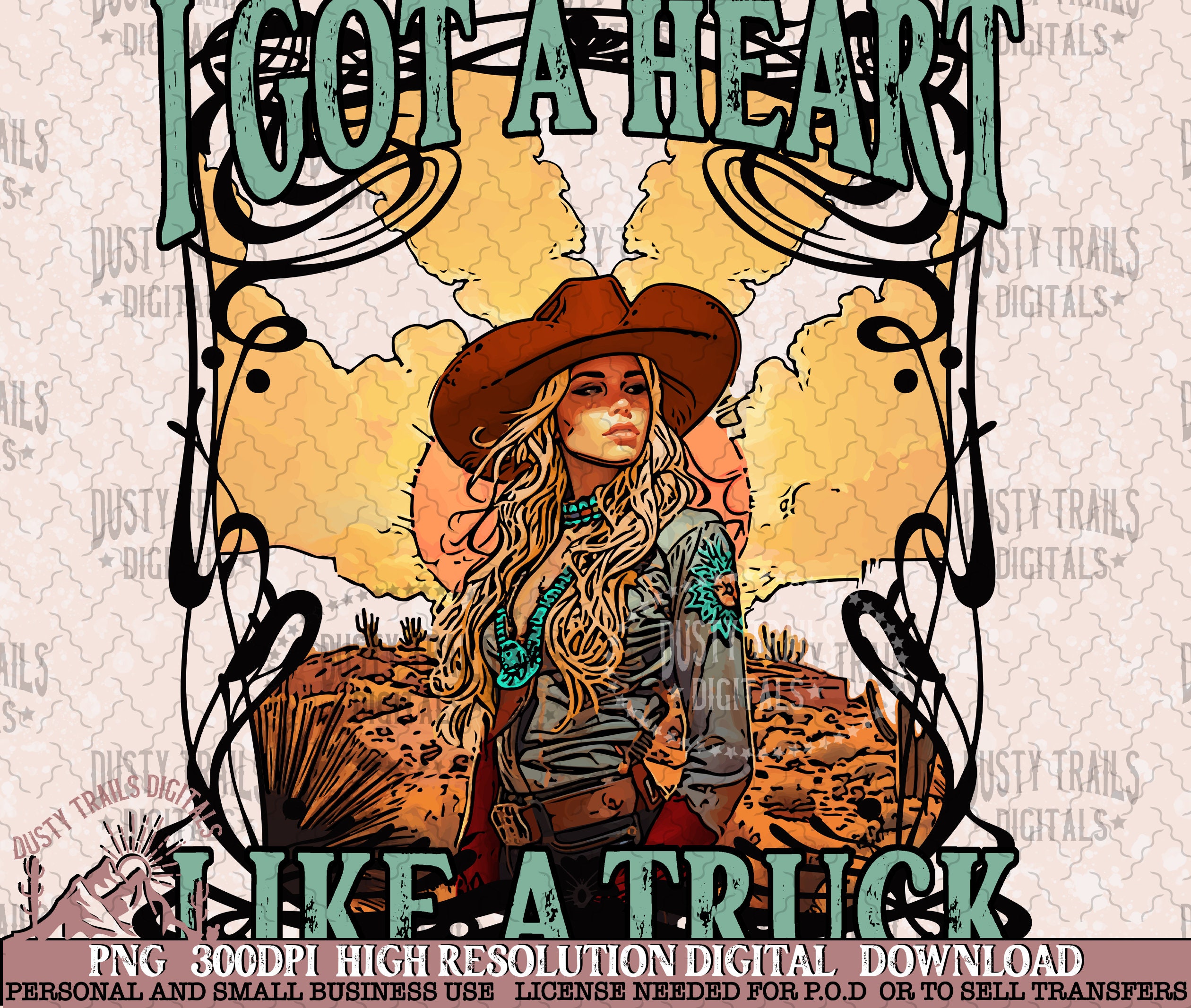 Western, Heart Like A Truck Png , Western Boho Png, Boho Desert Sunset ...
