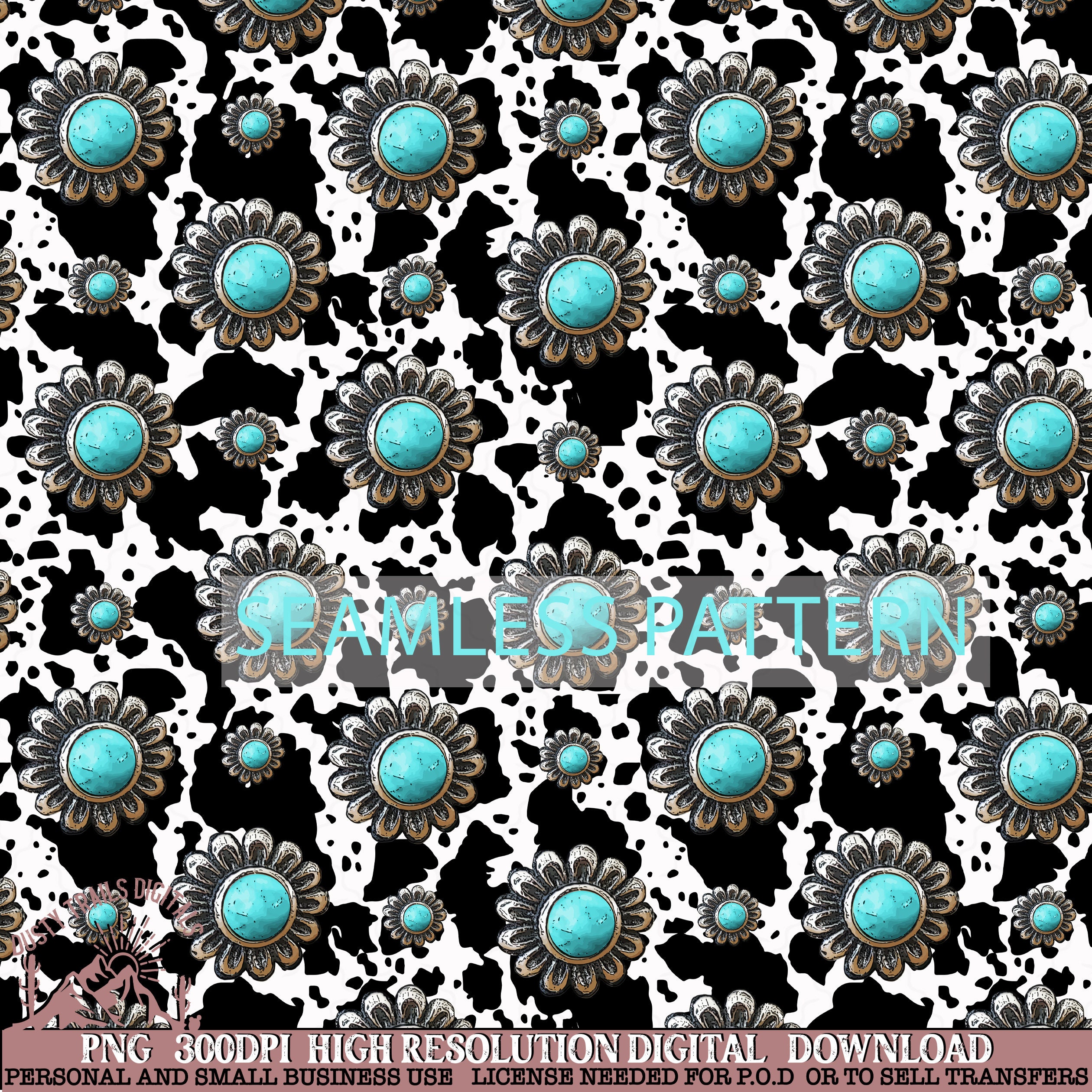 Seamless Pattern Cow Print Turquoise, Digital Download, Retro, Western ...