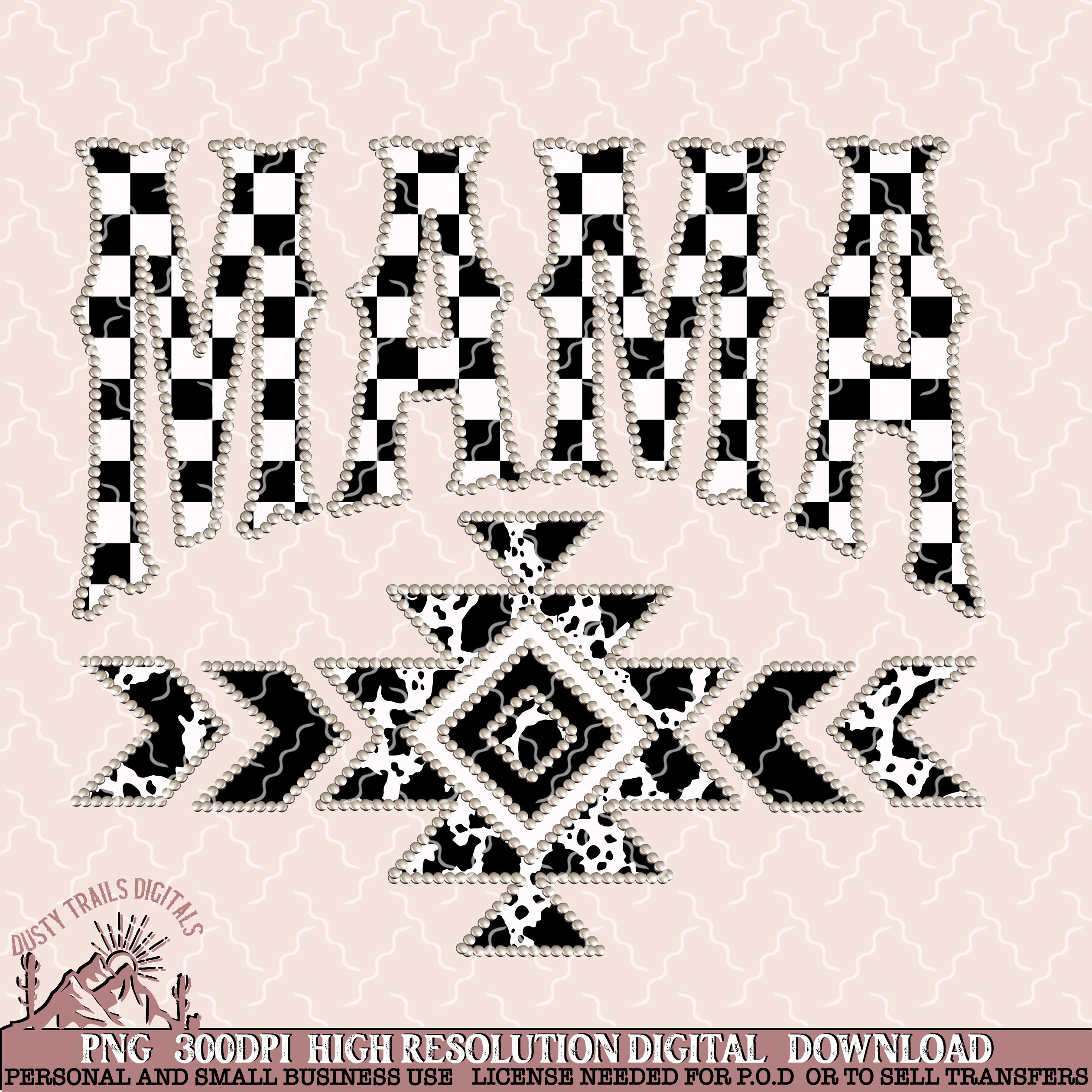 Aztec Mama Cow Print Checkered , Digital Download, Retro, Western ...
