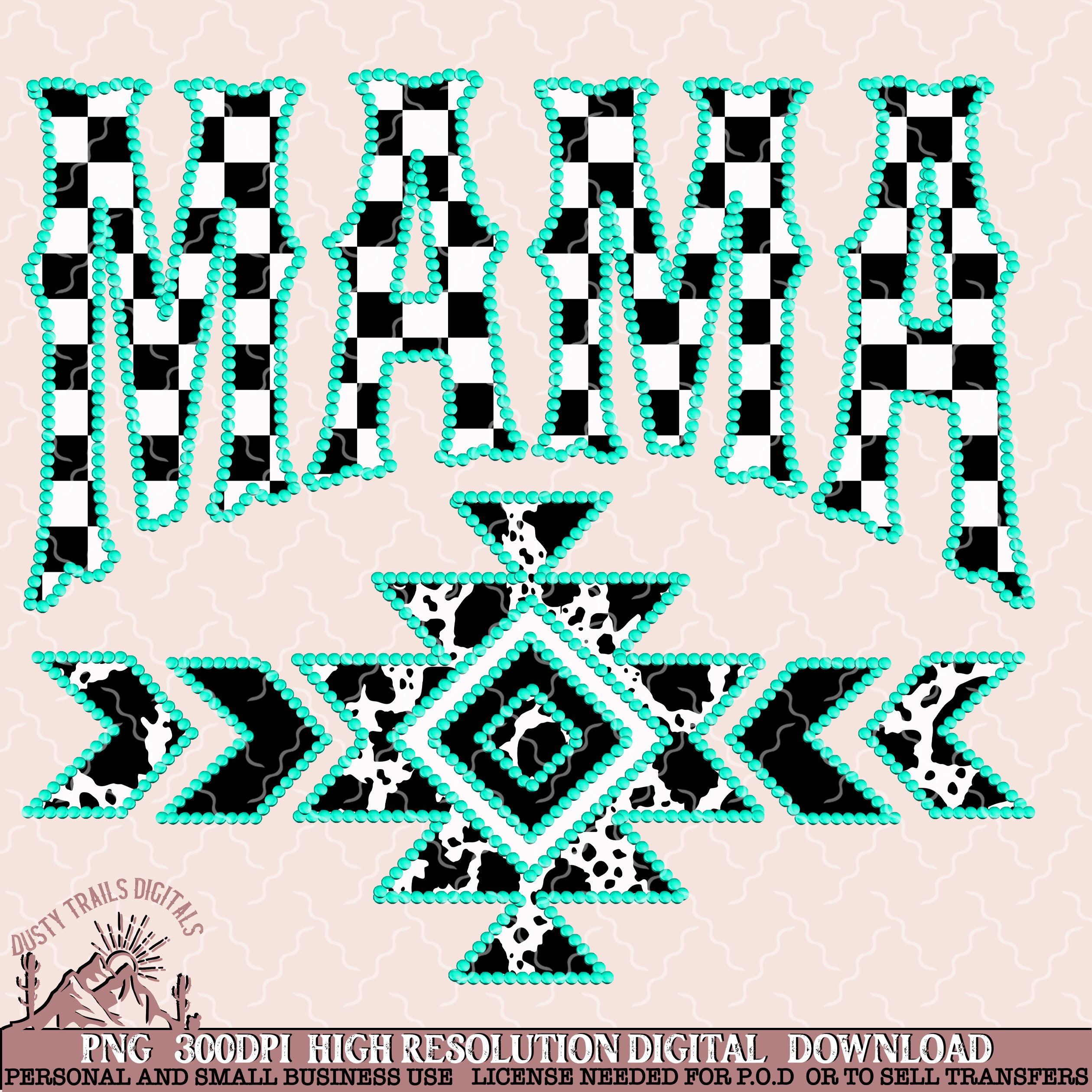 Aztec Mama Cow Print Checkered , Digital Download, Retro, Western ...