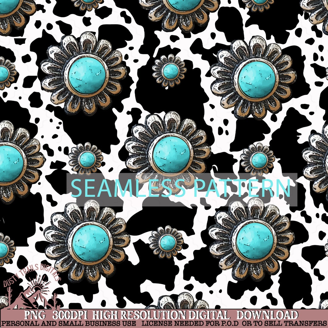 Seamless Pattern Cow Print Turquoise, Digital Download, Retro, Western ...