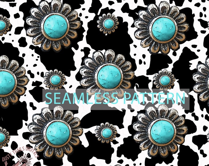 Seamless Pattern Cow Print Turquoise, Digital Download, Retro, Western ...