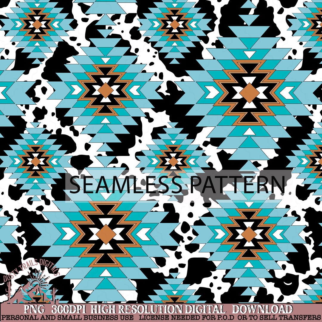 Seamless Pattern Cow Print Aztec, Digital Download, Retro, Western ...