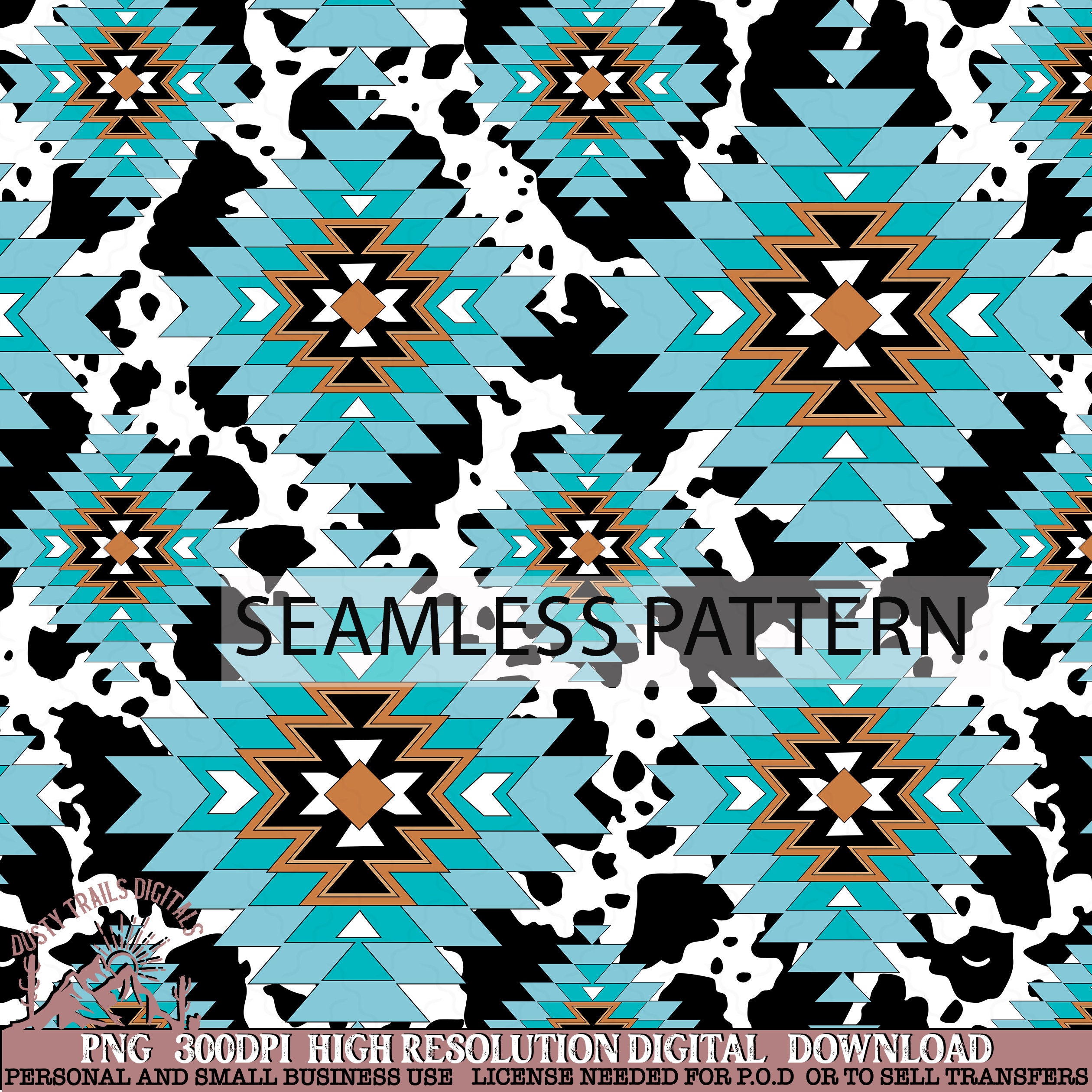 Seamless Pattern Cow Print Aztec, Digital Download, Retro, Western ...