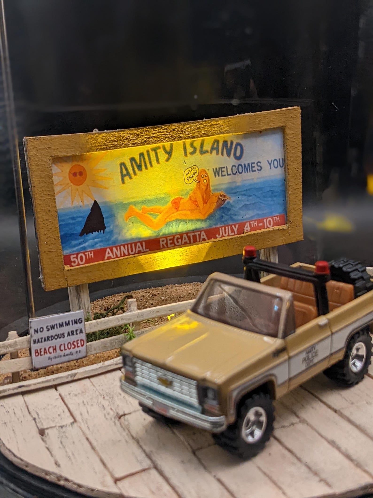 Movie Diorama Lamp | Handmade Coastal Night Scene | Retro 70s Shark ...