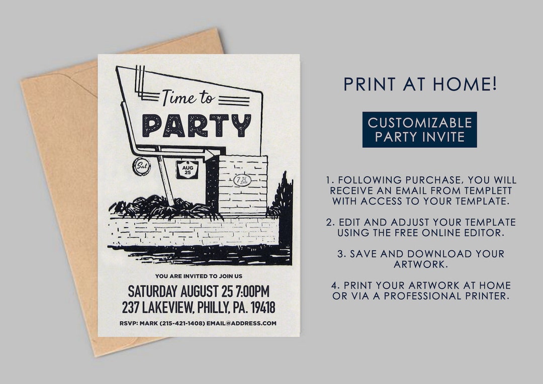 Print at Home Vintage Motel Themed Party Invitation Customizable ...