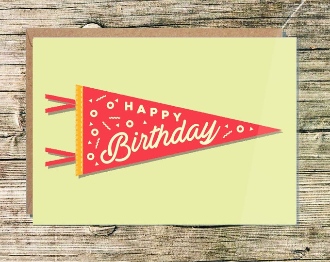 Happy Birthday Greetings Card. Pennant, Flag Themed Design - Etsy