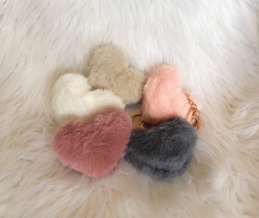 Fluffy Heart Keychain - Etsy