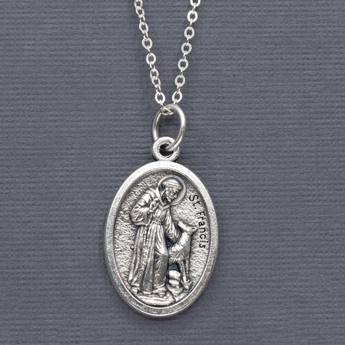 Silver St Francis Of Assisi Necklace Antique Pewter St Etsy