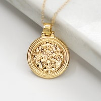 Gold Coin Charm Necklace: Heart Medallion, Paperclip Chain - Etsy