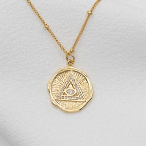 Evil Eye Gold Necklace, Gold Triangle Evil Eye Necklace, Gold Coin ...
