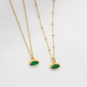 Emerald Evil Eye Green Gemstone Gold Necklace - Etsy