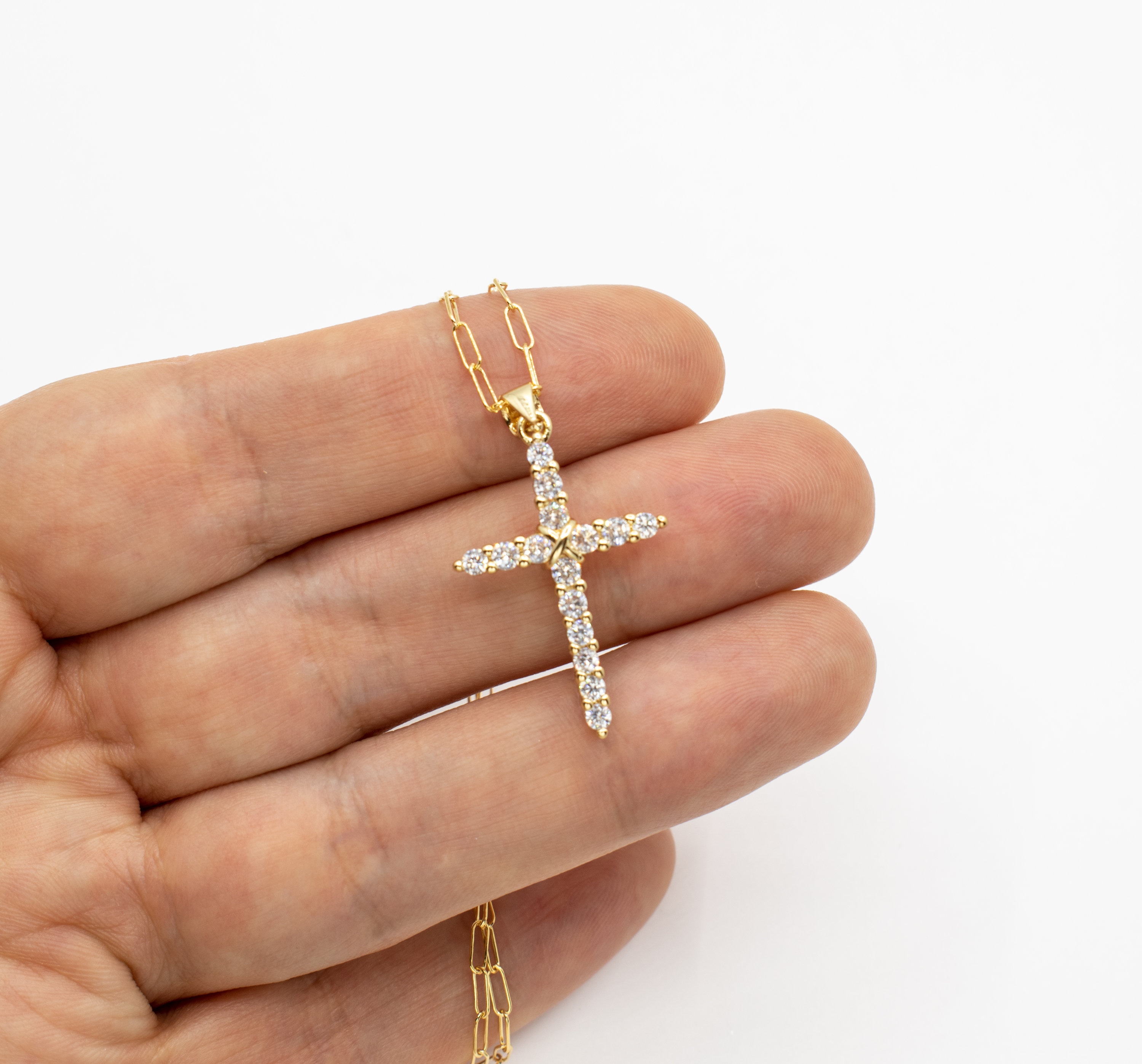 Gold Cross Necklace Gold Filled Cubic Zirconia Cross | Etsy