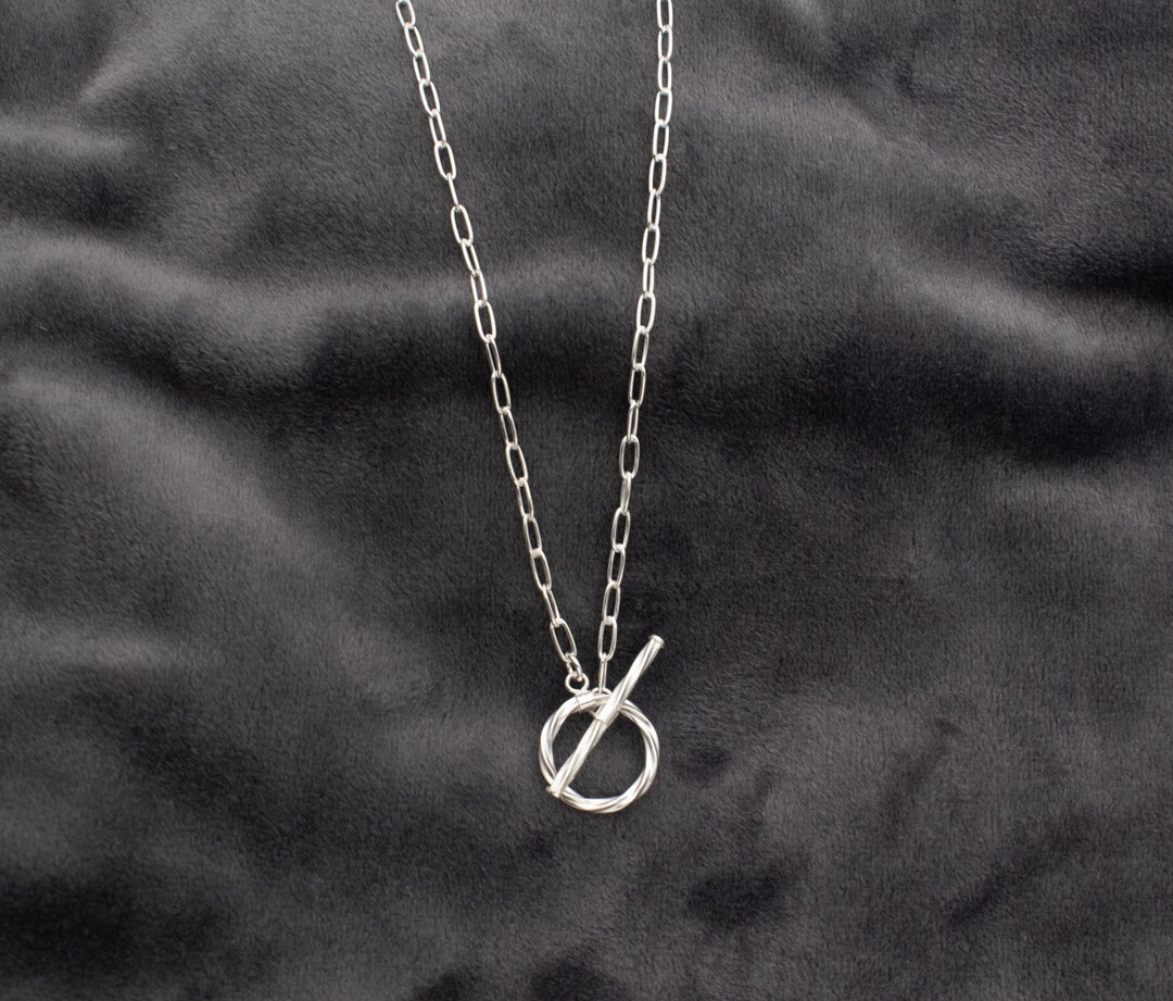 925 Sterling Silver Paperclip Twisted Toggle Bar and Loop Necklace - Etsy