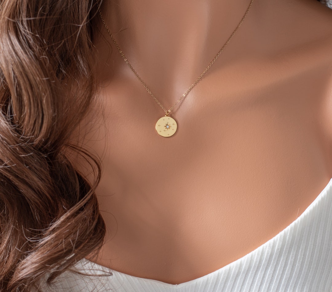 Opal Star Coin Necklace, Starry Night Opal Necklace, Dainty Opal ...