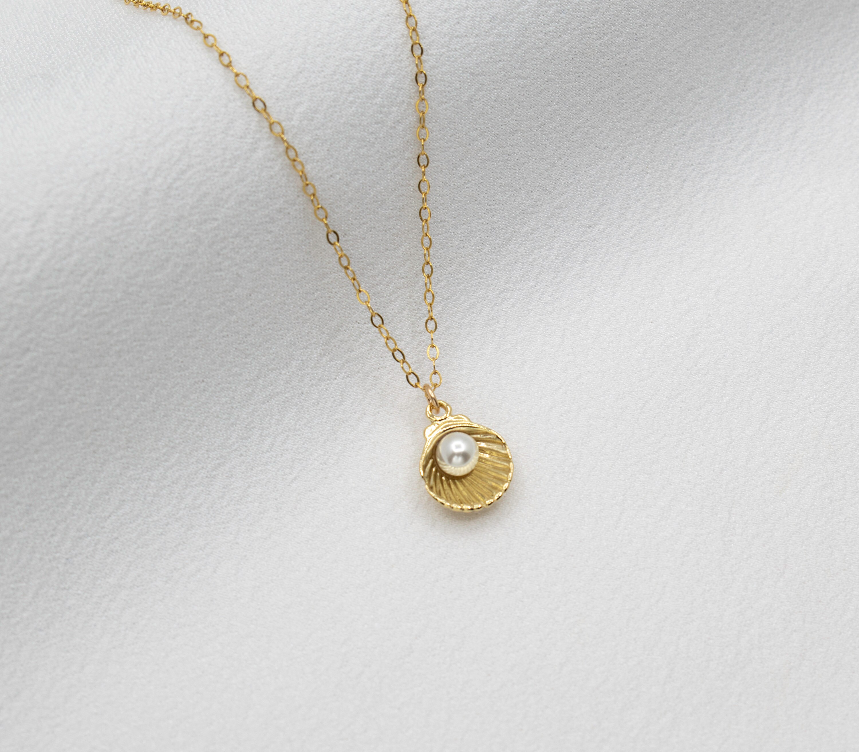Gold Pearl Shell Necklace Clam Shell Necklace June - Etsy