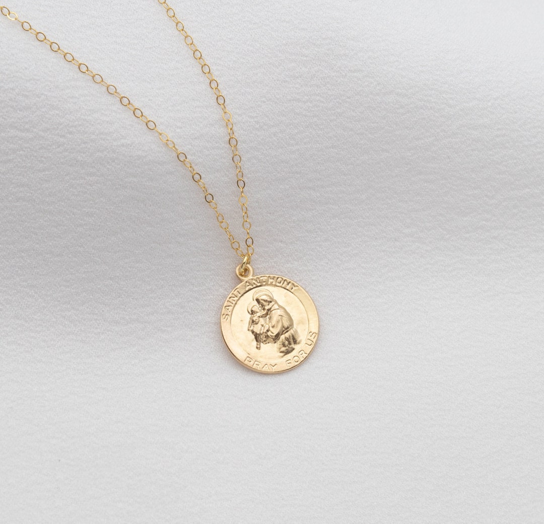 St Anthony Gold Filled Medallion Necklace, Religious Jewelry - Etsy
