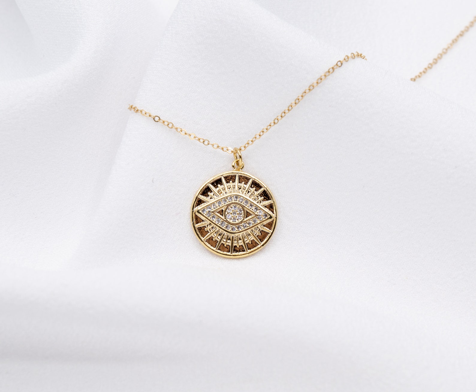 Evil Eye Gold Necklace Dainty Evil Eye Coin Necklace Gold | Etsy