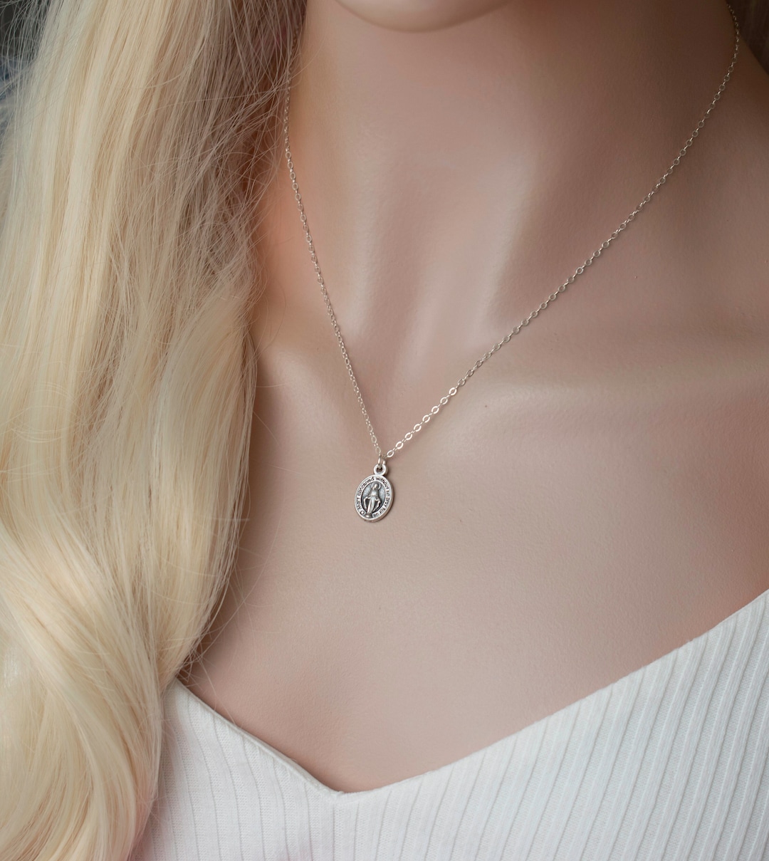 Miraculous Mary Medal Necklace, Tiny Blessed Virgin Mary Necklace ...