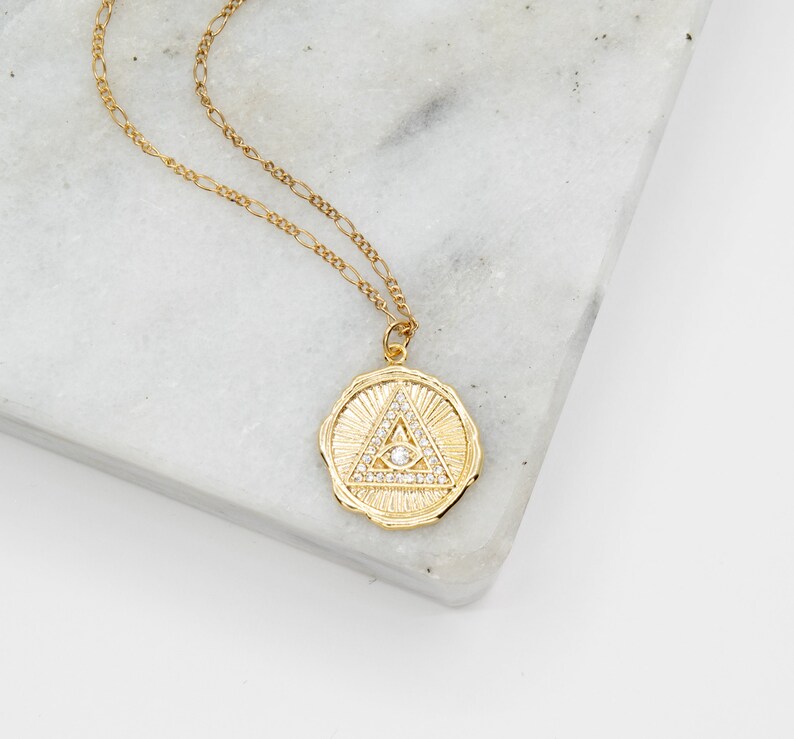Evil Eye Gold Necklace Gold Triangle Evil Eye Necklace Gold | Etsy