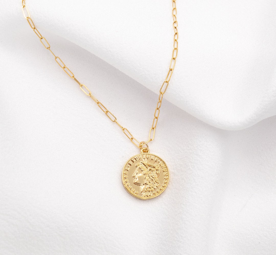 Dainty Athena Gold Necklace, Ancient Coin Gold Filled Necklace - Etsy