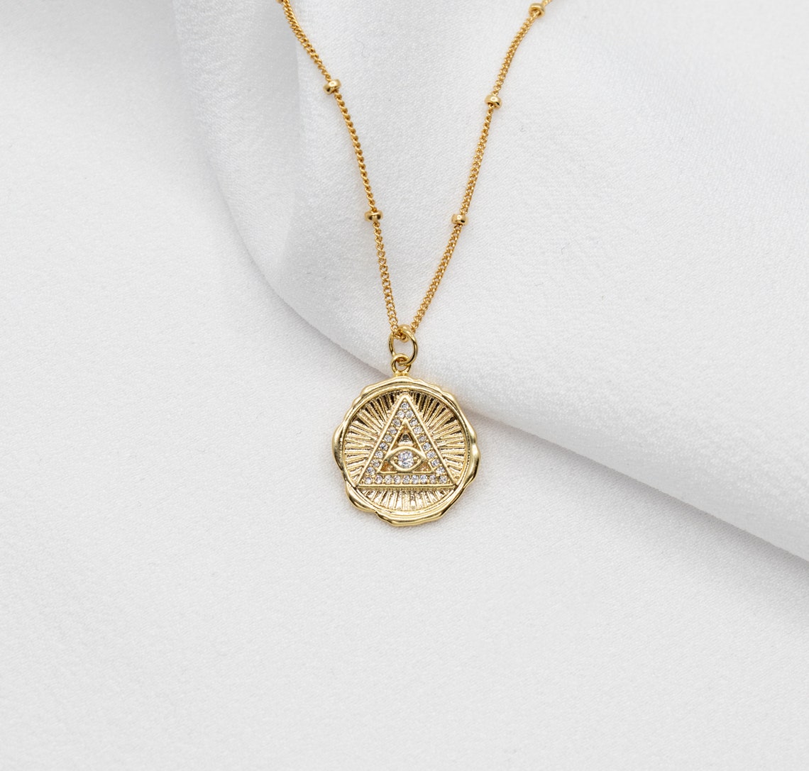 Evil Eye Gold Necklace Gold Triangle Evil Eye Necklace Gold | Etsy