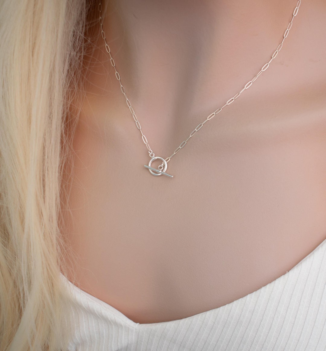 925 Sterling Silver Paperclip Toggle Bar and Loop Necklace - Etsy
